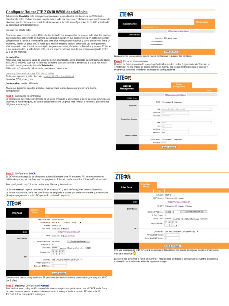 Guía para Configurar Router ZTE W300 | PDF | Dirección IP | Enrutador ...
