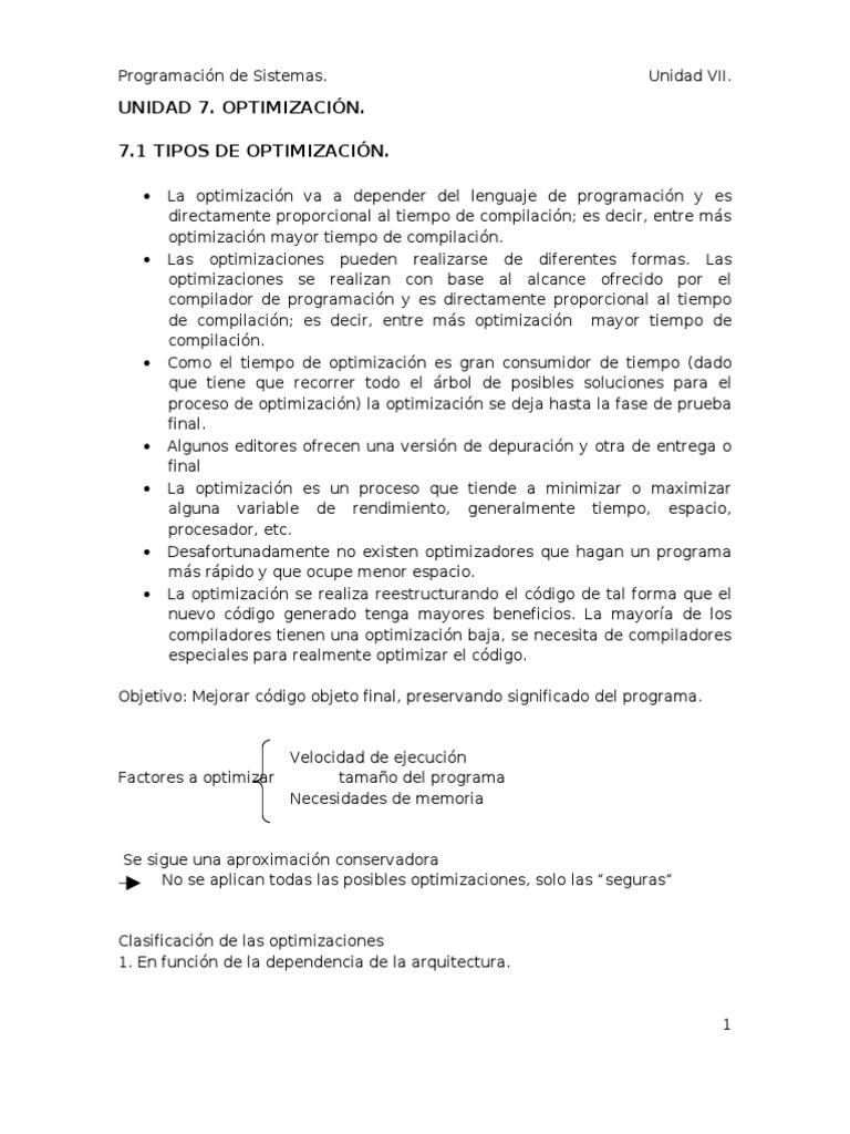 Unidad 7 | Descargar gratis PDF | Compilador | Programa de Optimización