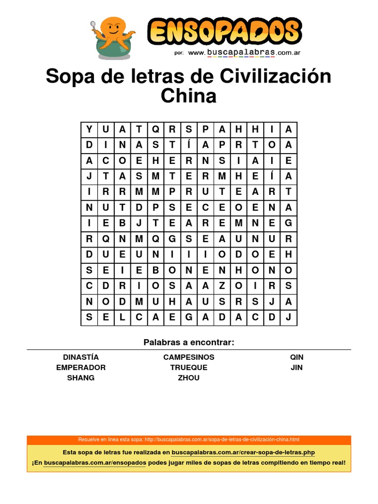 Sopa de Letras de Civilización China | PDF