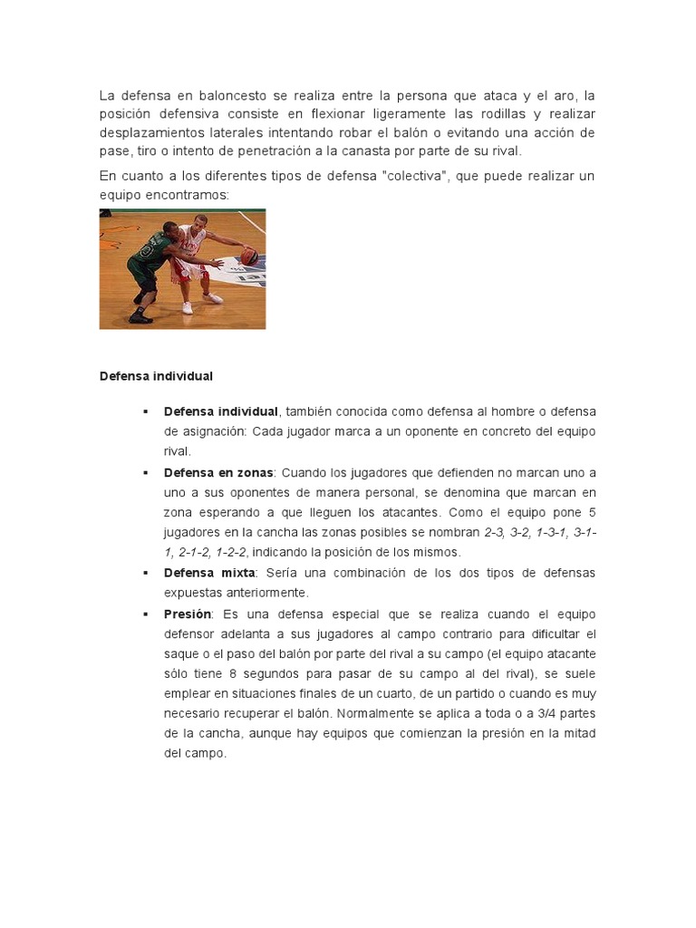 Tipos de Defensa en Baloncesto | PDF | Defensor (Asociación de Fútbol ...