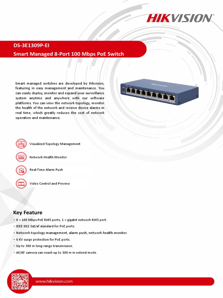 Ds-3E1309P-Ei Smart Managed 8-Port 100 Mbps Poe Switch: Key Feature | PDF | Computer Network ...