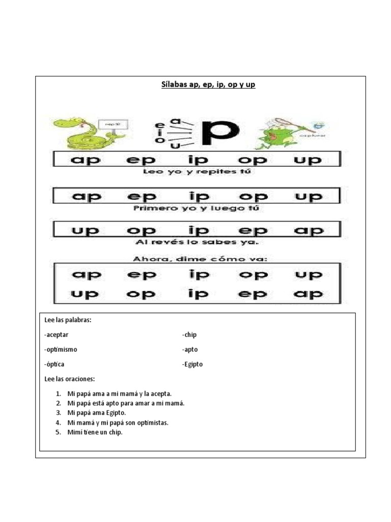 Sílabas AP, EP, IP, OP, UP | PDF