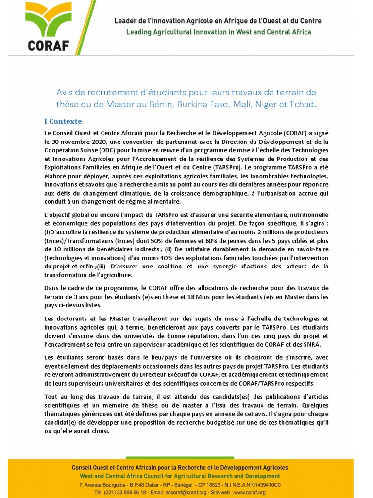 Avis de Recrutement Pour Les Allocations de Recherche Aux Etudiants PHD Et Master | PDF ...
