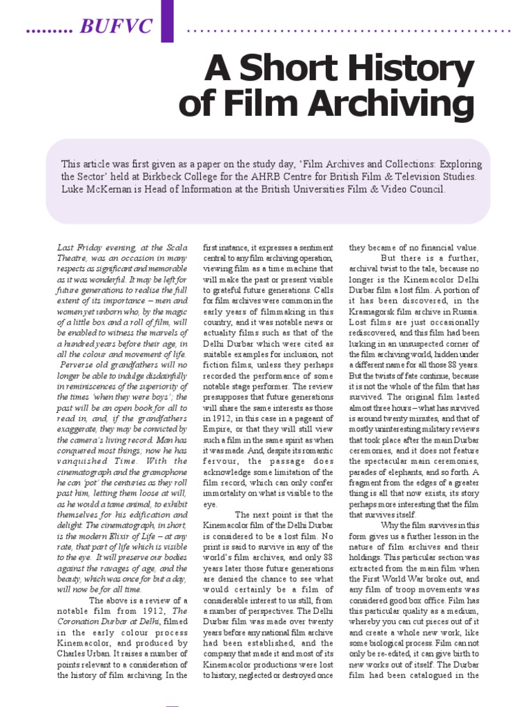 A Short History of Film Archiving: ......... BUFVC | PDF