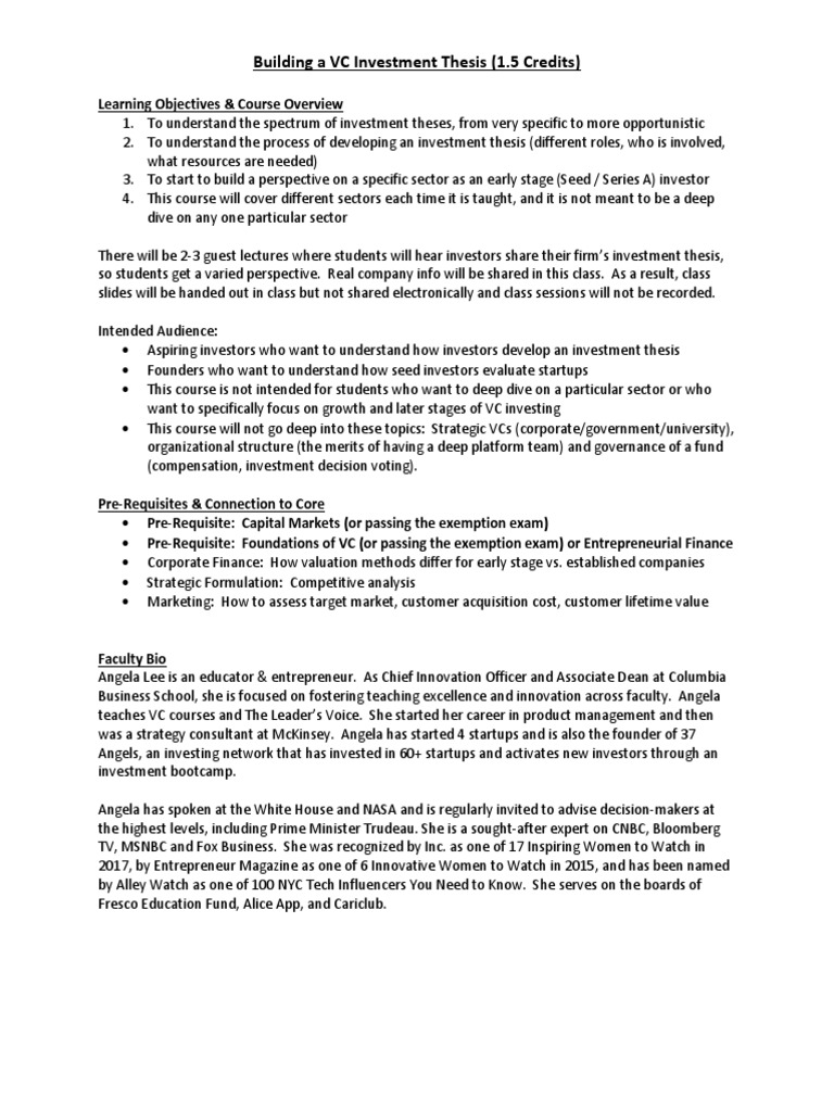 Building A VC Investment Thesis | PDF | Venture Capital | Corporate Finance