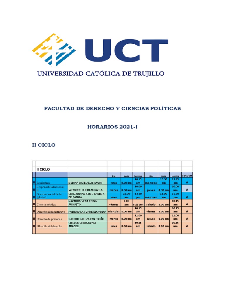 Horarios UCT Nacional | PDF | Ley Pública | Ciencias Políticas