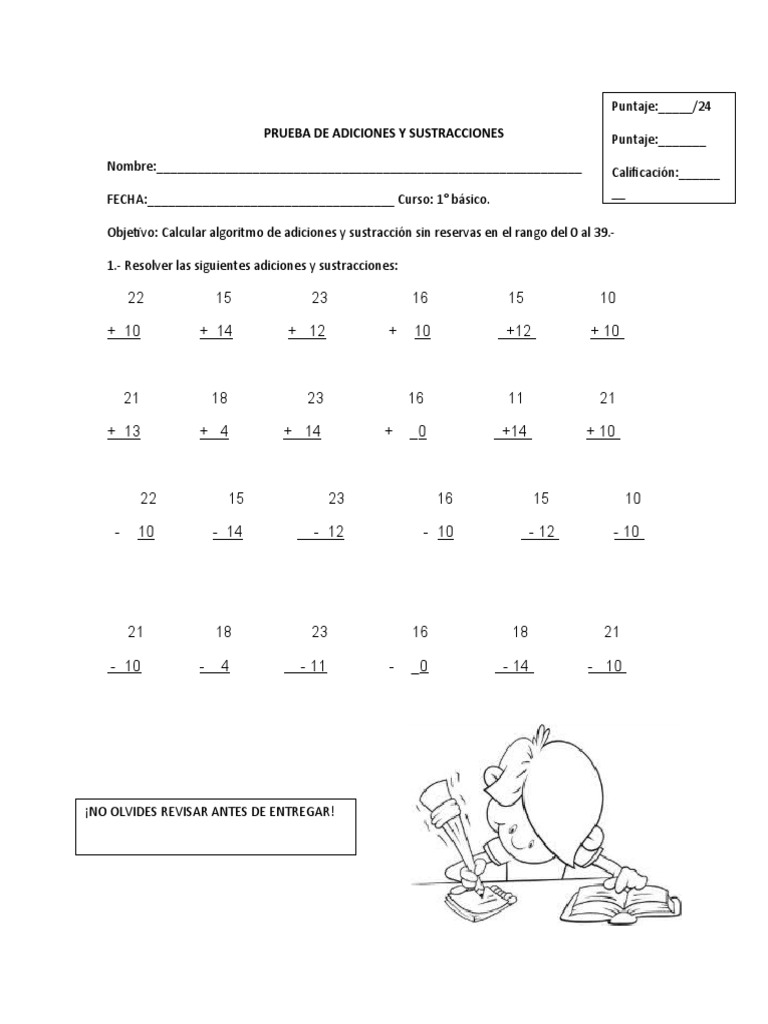 Prueba de Sumas y Restas | PDF