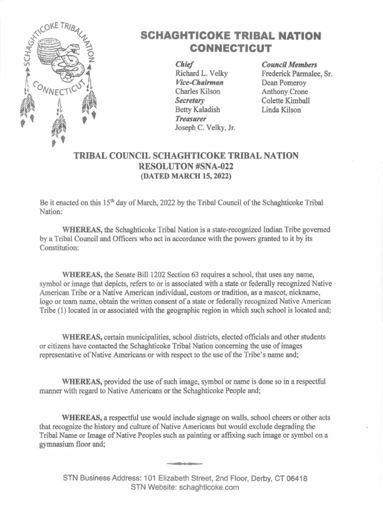 Schaghticoke Tribal Resolution on Cultural Use | PDF | Politics