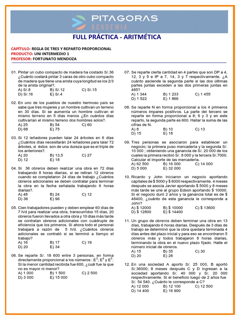 Ui1ma0109-Ar-Fp03-Regla de Tres y Reparto Proporcional | PDF