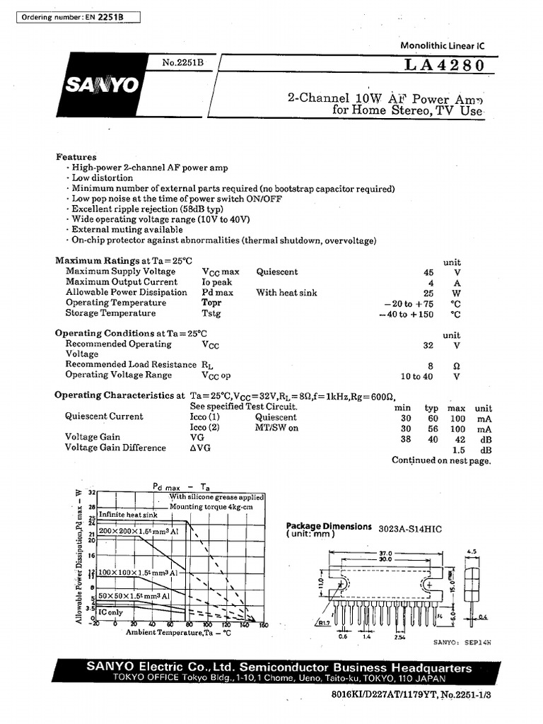 LA4280 Datasheet | PDF