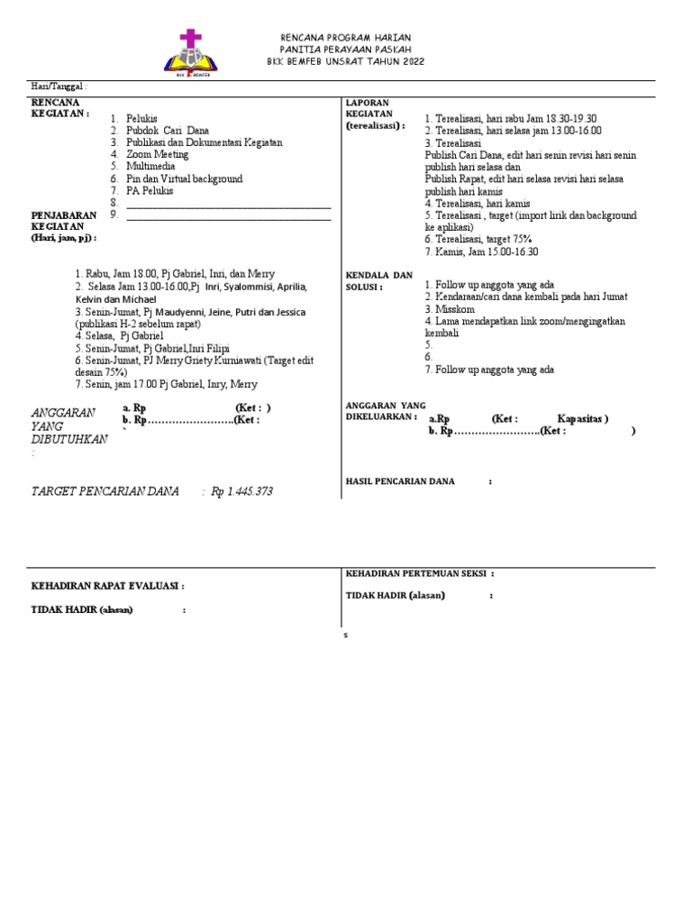 Pubdok m4 Rencana Program Harian Panitia Perayaan Paskah 2022 | PDF