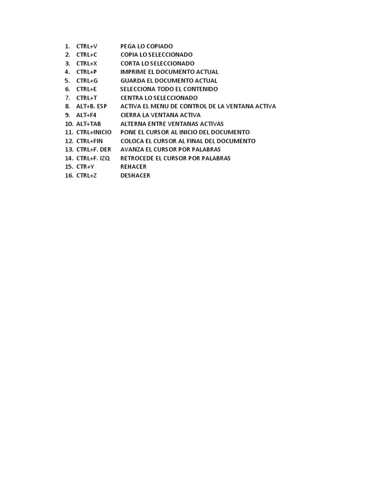Combinacion de Teclas Basicas | PDF