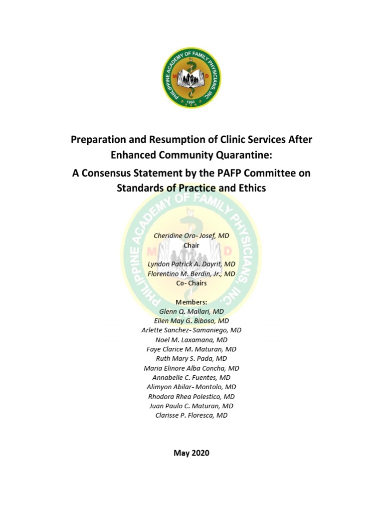 PAFP Consensus Guidelines On Preparation and Resumption of Clinic ...