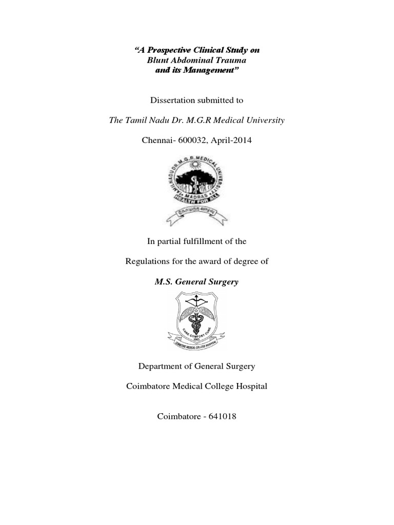 The Tamil Nadu Dr. M.G.R Medical University: Dissertation Submitted To ...