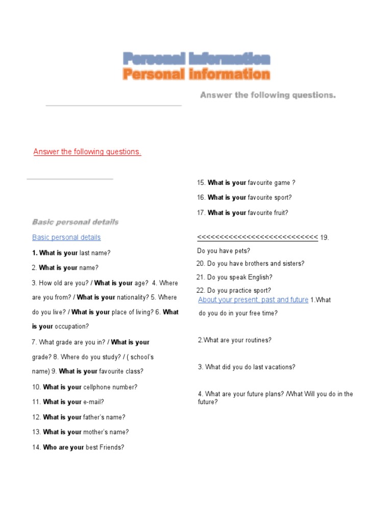 Answer The Following Questions.: Basic Personal Details | PDF