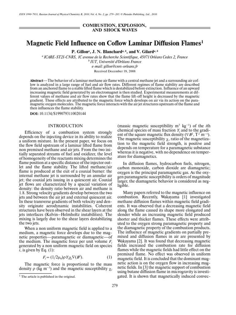 Magnetic Field Influence On Coflow Laminar Diffusion Flames: Combustion, Explosion, and Shock ...