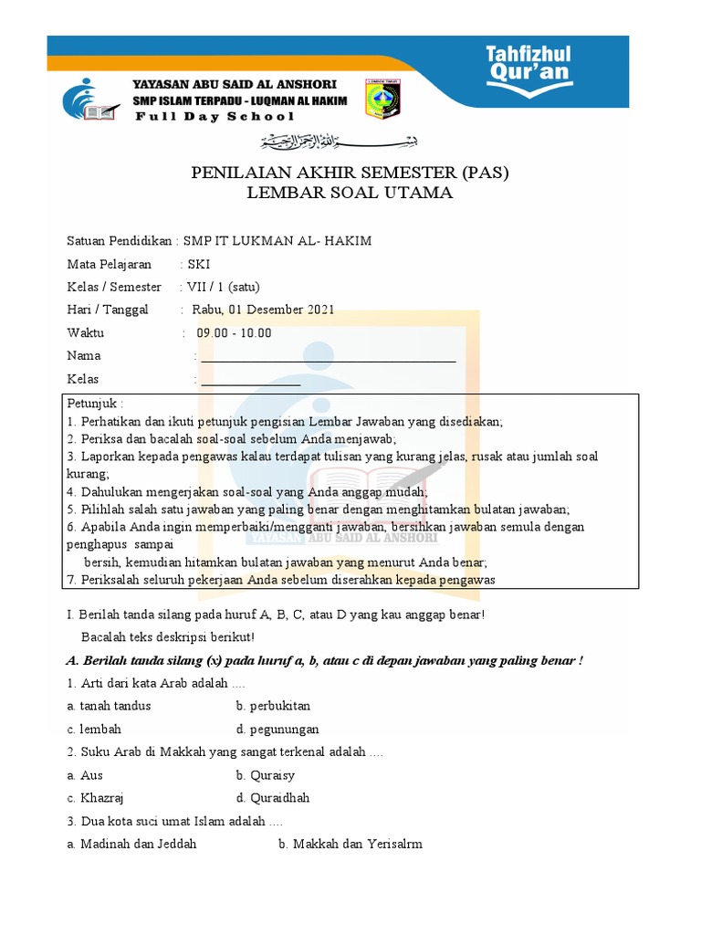 Soal PAS SKI Kelas VII SMP | PDF | Ilmu Sosial | Sejarah