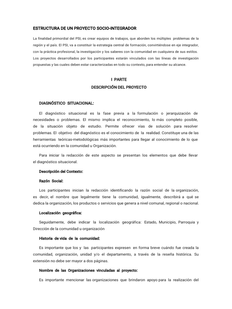 Estructura de Un Proyecto Socio-Integrador | PDF