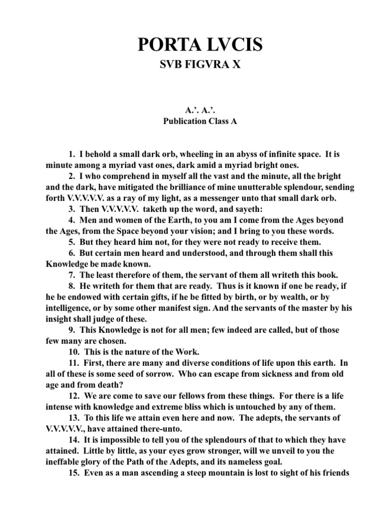 Aleister Crowley - 0010 Liber Porta Lucis | PDF | Religious Belief And Doctrine
