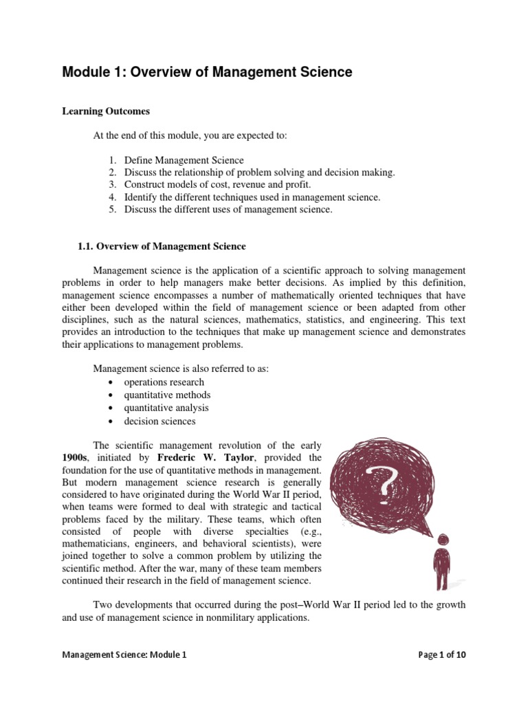 Module 1 Overview of Management Science | PDF