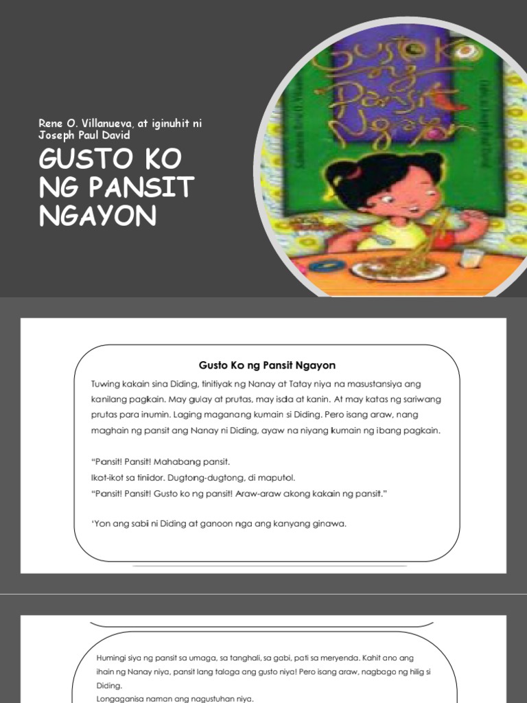 Grade 1 Kwentong Pambata GUSTO KO NG PANSIT NGAYON | PDF