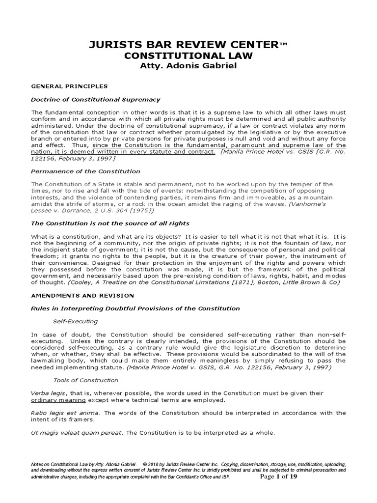 Constitutional Law by Atty. Adonis Gabriel | PDF | Eminent Domain | Due ...
