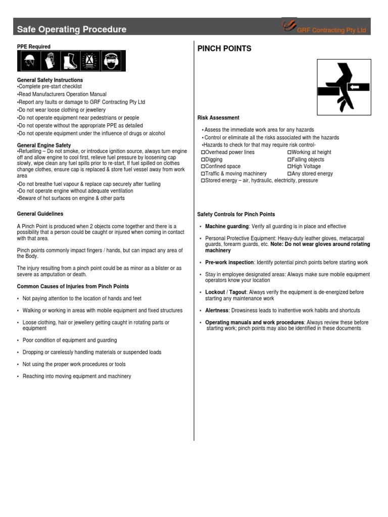 Safe Operating Procedure: Pinch Points | PDF | Personal Protective ...