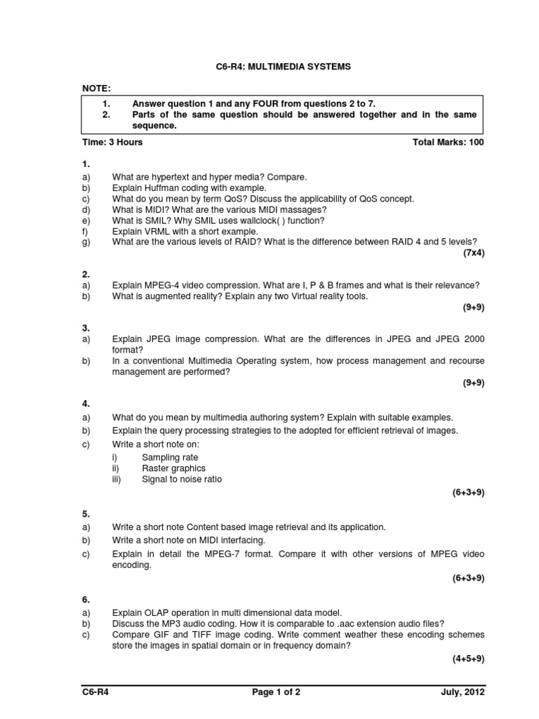 C6-R4 Multimedia Systems 2 Pages | PDF | Data Compression | Digital Technology