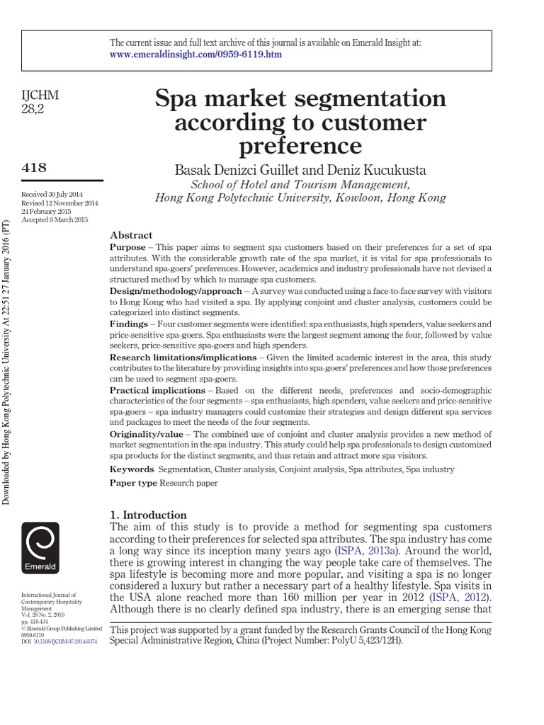 Spa Market Segmentation According To Customer Preference: Basak Denizci ...