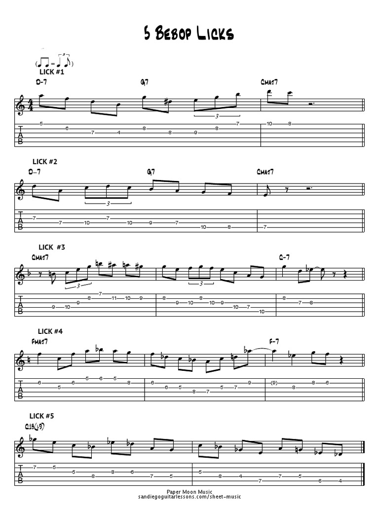 5 Bebop Licks With Explanation 1 | PDF | Chord (Music) | Musical Techniques