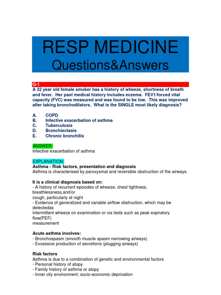 RESP MEDICINE For Plab | Download Free PDF | Pneumonia | Asthma