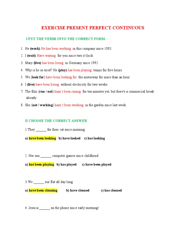 Exercise Present Perfect Continuous 3b | PDF | Grammar | Linguistics