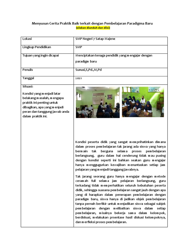 2.lembar Menyusun Kerangka Cerita Praktik Baik 010921 | PDF