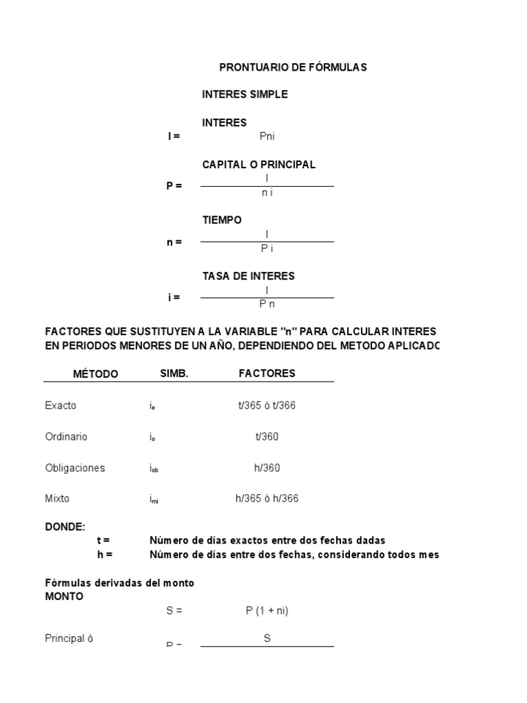 Fòrmulas Completas Matemàtica Financiera I y II | PDF | Interés | Cupón