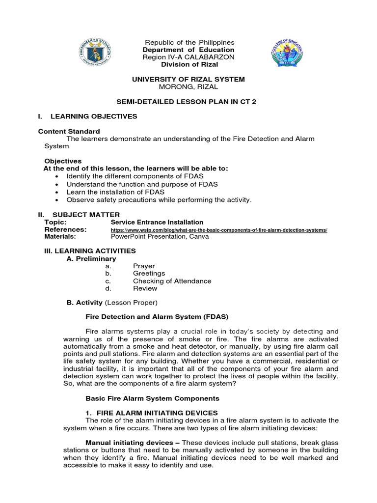 Fire Detection and Alarm System - Lesson Plan | Download Free PDF ...