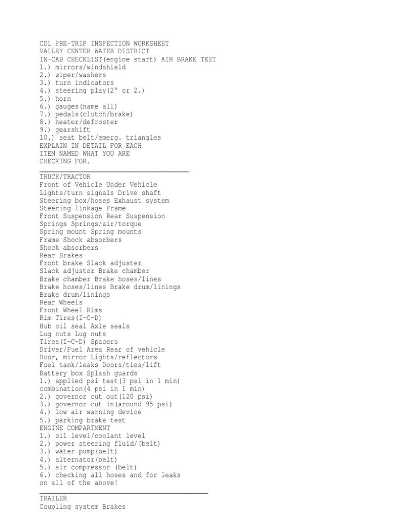 Inspection Checklist | PDF | Tire | Axle