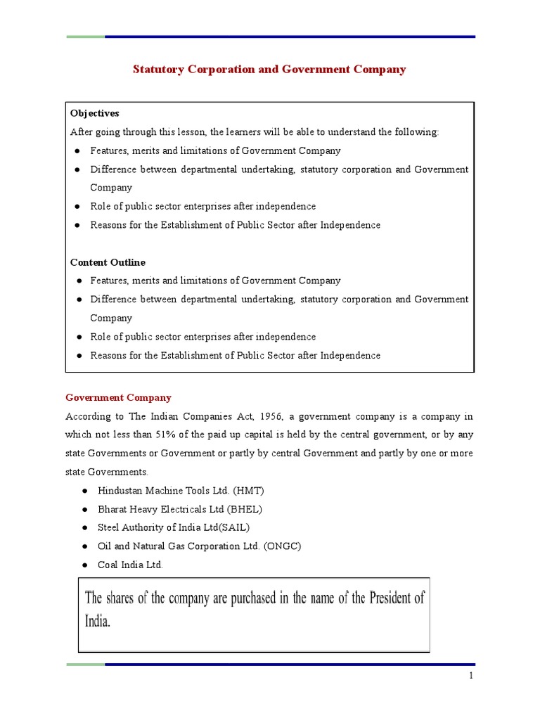 Statutory Corporations vs Government Companies | PDF | Infrastructure ...
