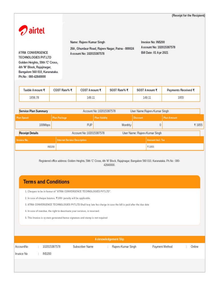 Terms and Conditions: Service Plan Summary | PDF | Receipt | Invoice