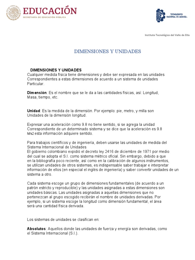 Unidades y Dimensiones. | Descargar gratis PDF | Sistema Internacional ...