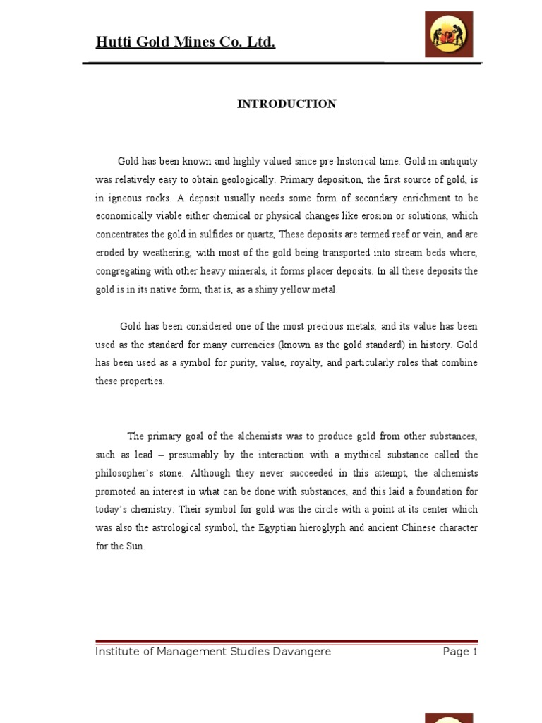 Hutti Gold Mines: History and Overview | PDF | Mining | Gold