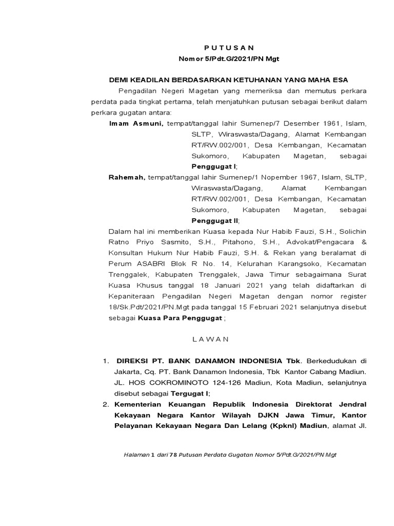 Salinan Putusan 5 PDT G 2021 PN MGT | PDF