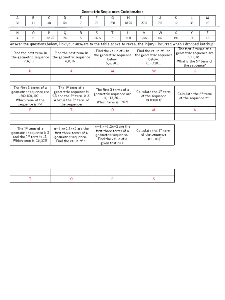 Geometric Sequences Codebreaker | PDF | Mathematics | Mathematical Analysis