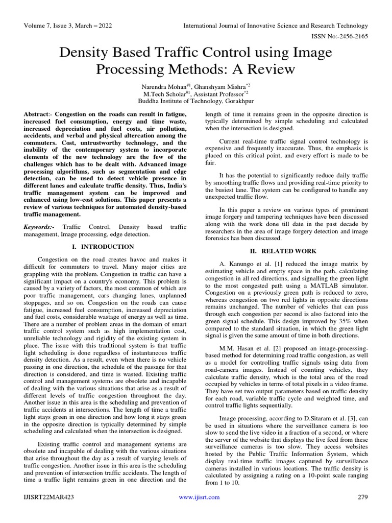 Density Based Traffic Control Using Image Processing Methods A Review Pdf