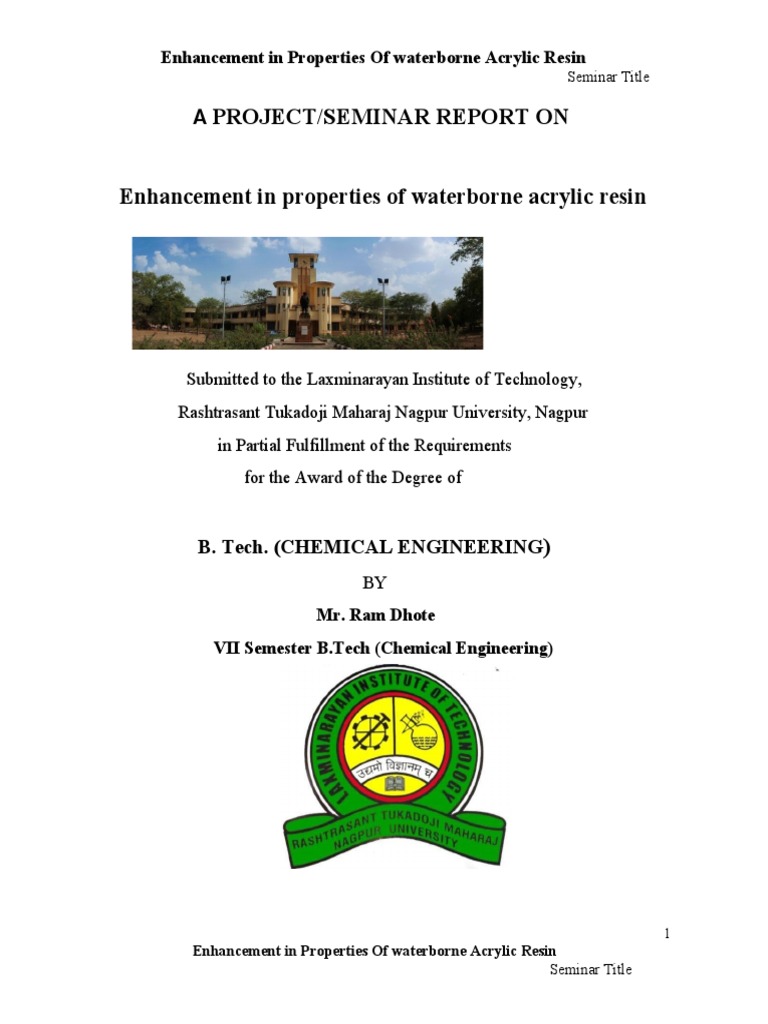 A Project/Seminar Report On Enhancement in Properties of Waterborne ...