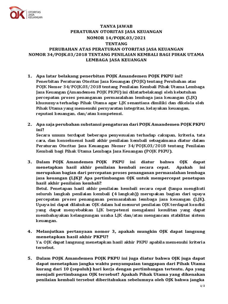 Faq Pojk 14 - 03 - 2021 | PDF