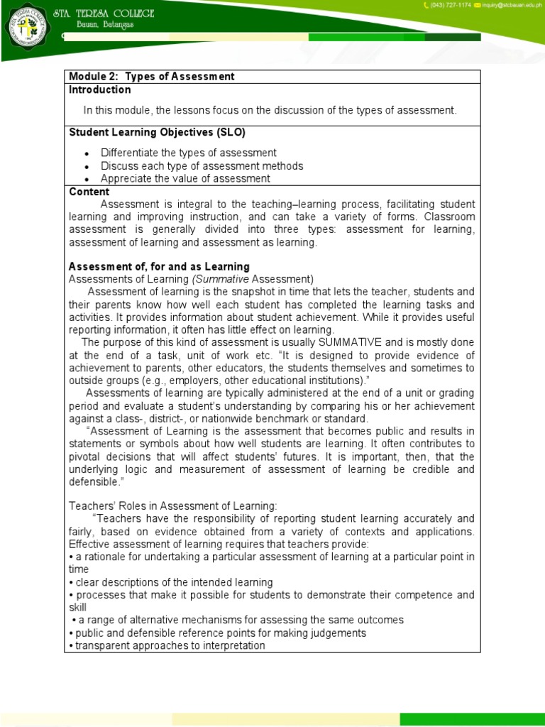 Module 2 - Types of Assessment Methods | PDF | Educational Assessment ...