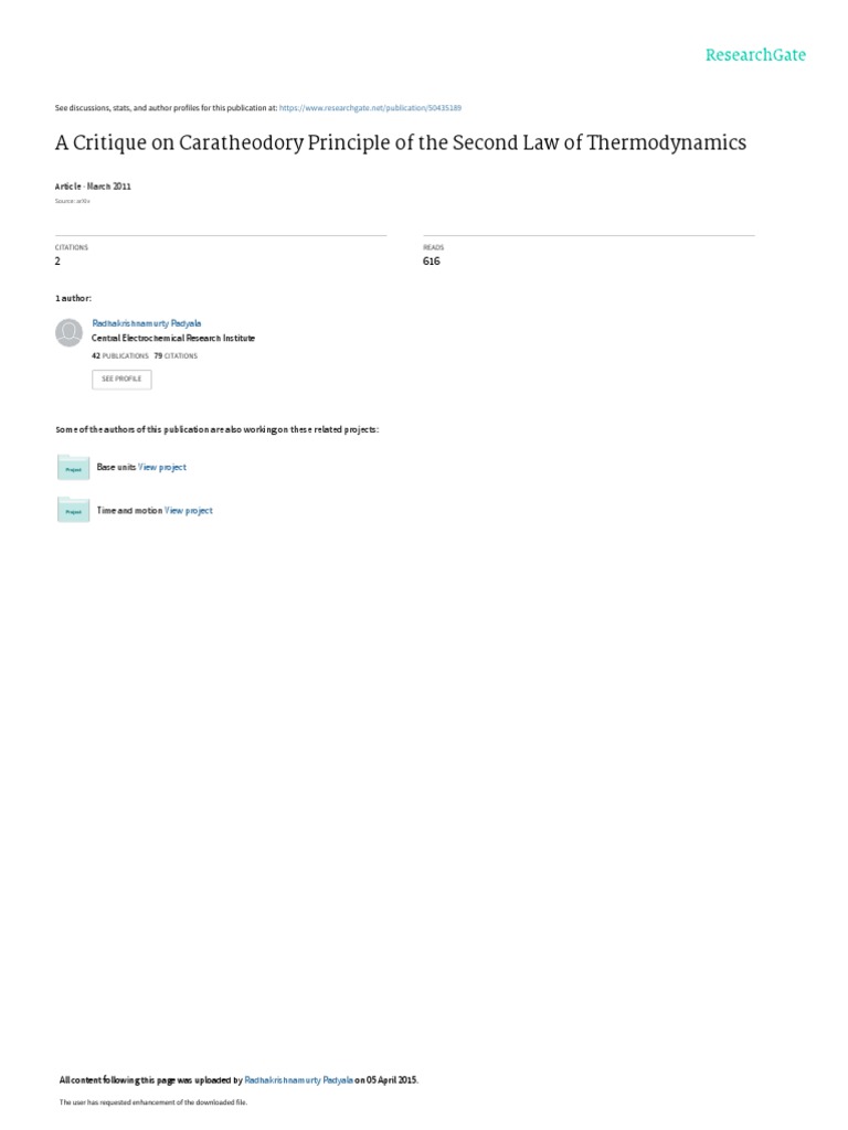 A Critique On Caratheodory Principle of The Second | PDF | Heat ...