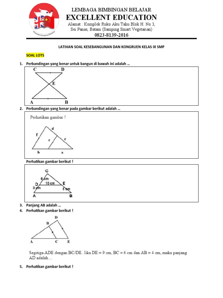 Latihan Soal Kesebangunan Dan Kongruen Kelas Ix SMP | PDF