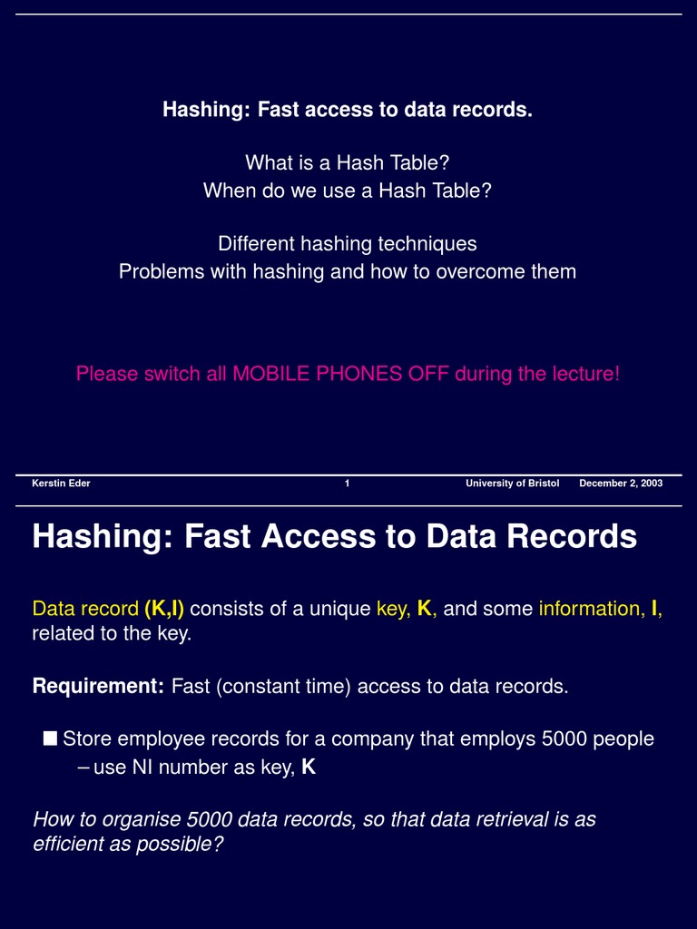 Hashing: Fast Access To Data Records | Download Free PDF | Time Complexity | Database Index