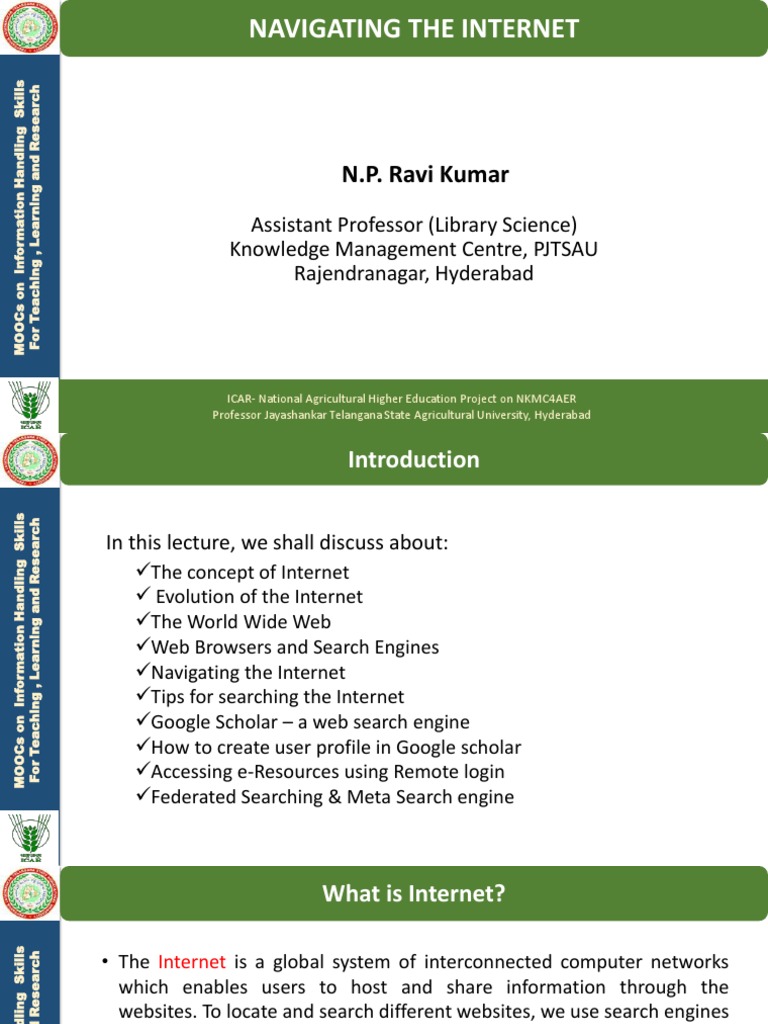 Navigating The Internet (WWW) by Mr. N.P. Ravi Kumar | PDF | World Wide Web | Internet & Web